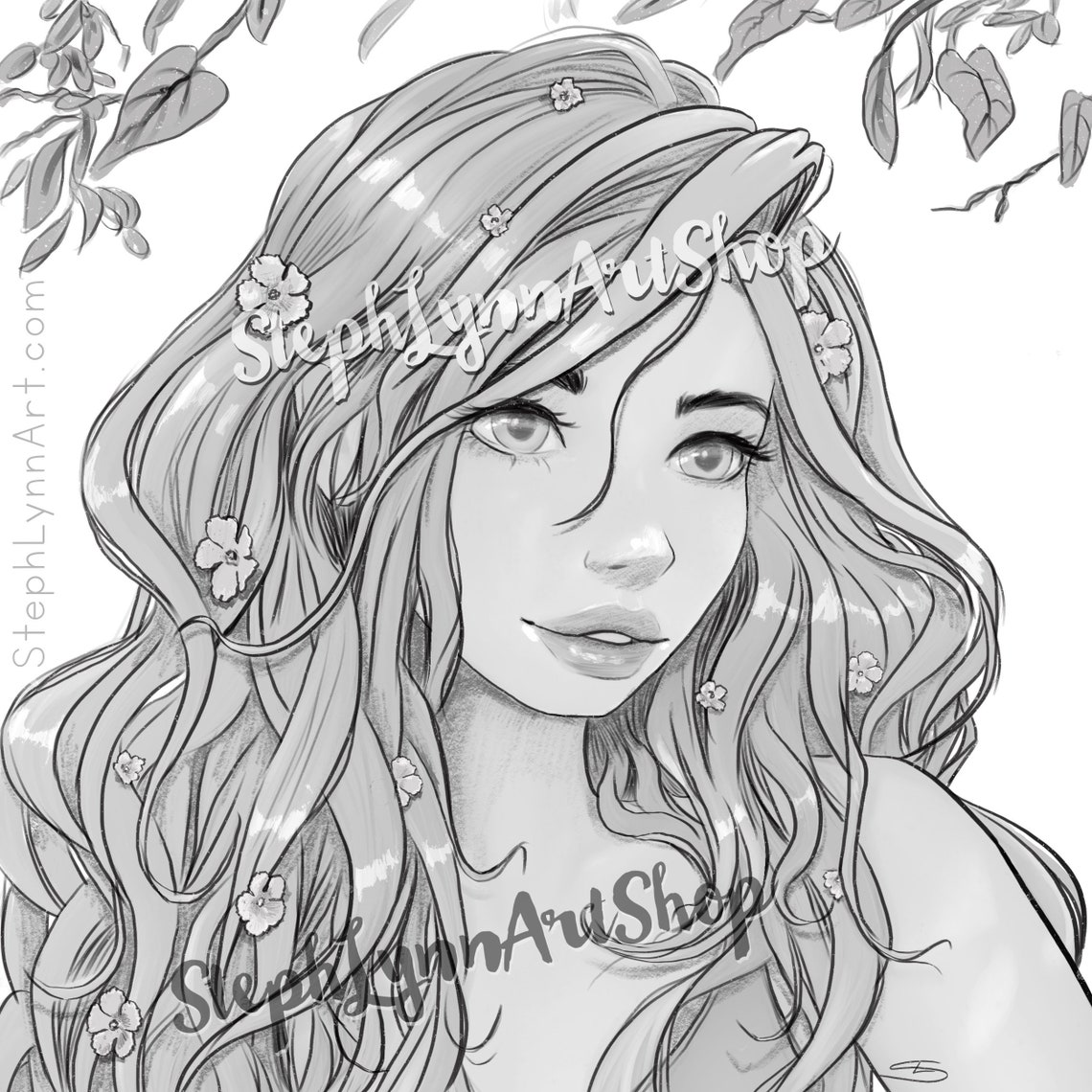 Printable Coloring Page - Girl Portrait "dappled" - Etsy
