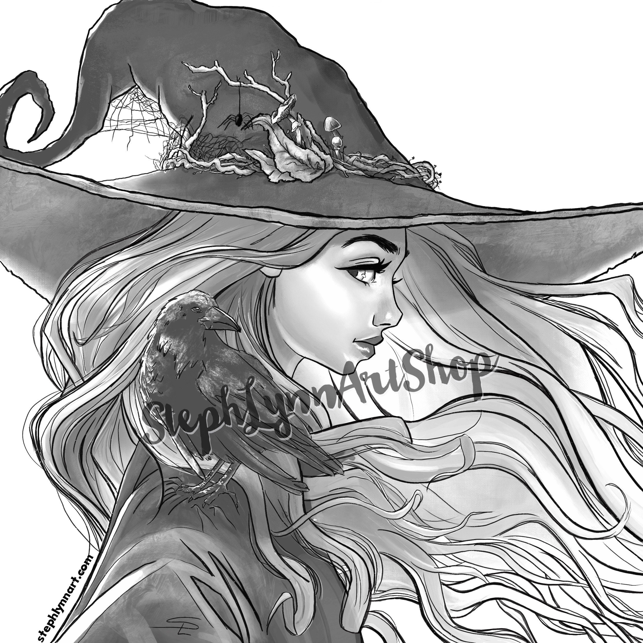 Printable Coloring Page - Witch Girl Portrait "a Little Bit Witchy" - Etsy