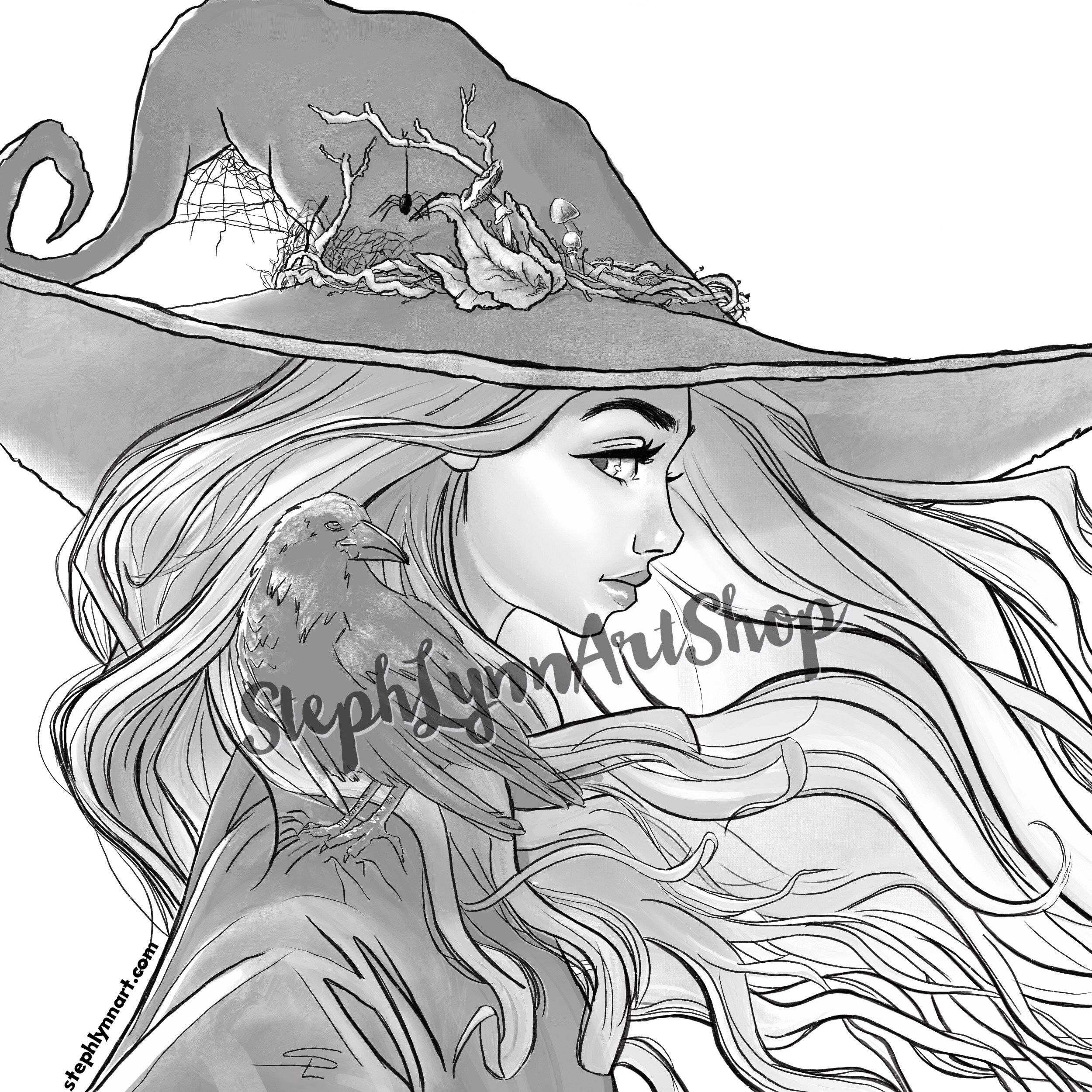 Printable Coloring Page - Witch Girl Portrait "a Little Bit Witchy" - Etsy