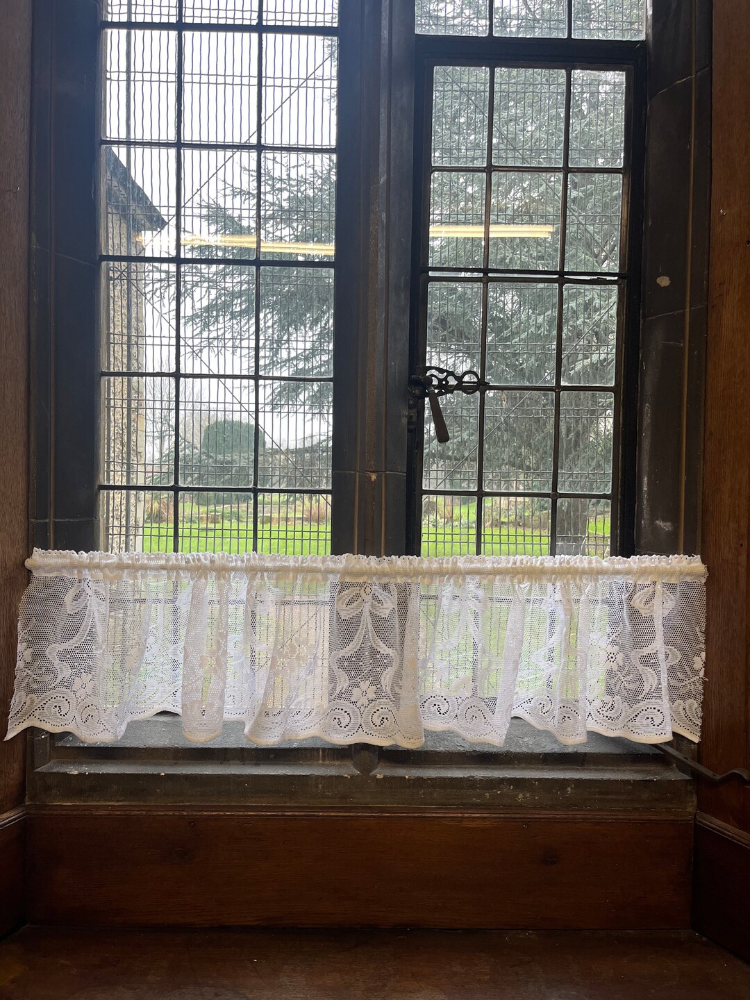 Cottagecore Lace Bow Victorian Design Cotton Curtain Panel 12" Drop ...