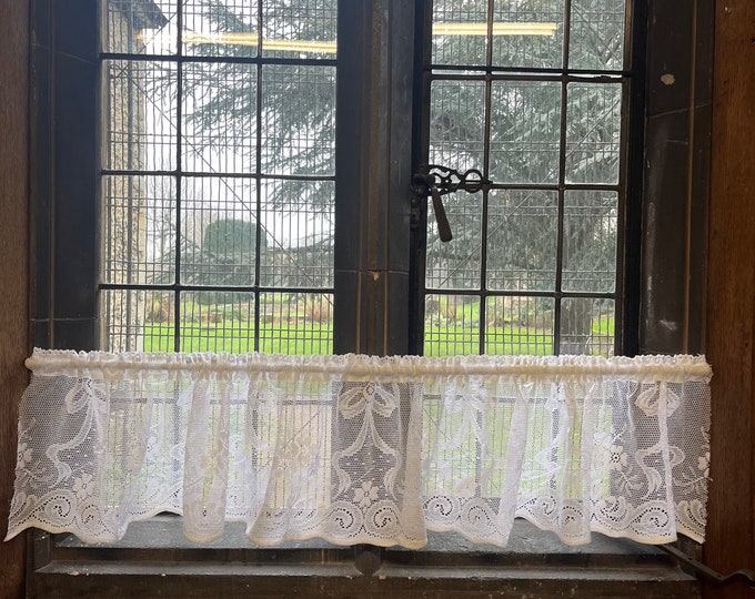 Cottagecore Lace Bow Victorian Design Cotton Curtain Panel 12" Drop ...