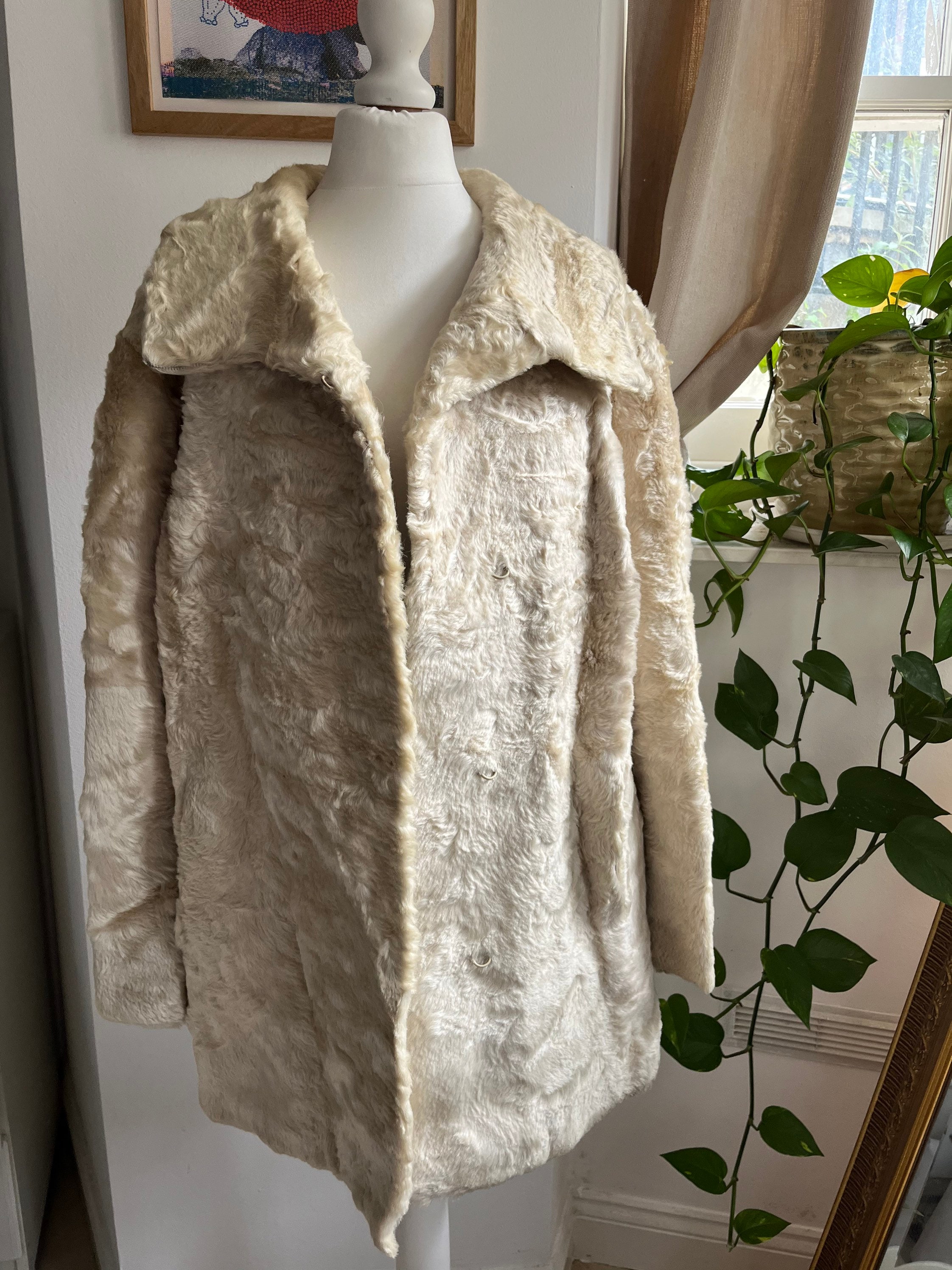 1950s Mid Century German Vintage Fur Coat White / Cream Astrakhan Fur ...