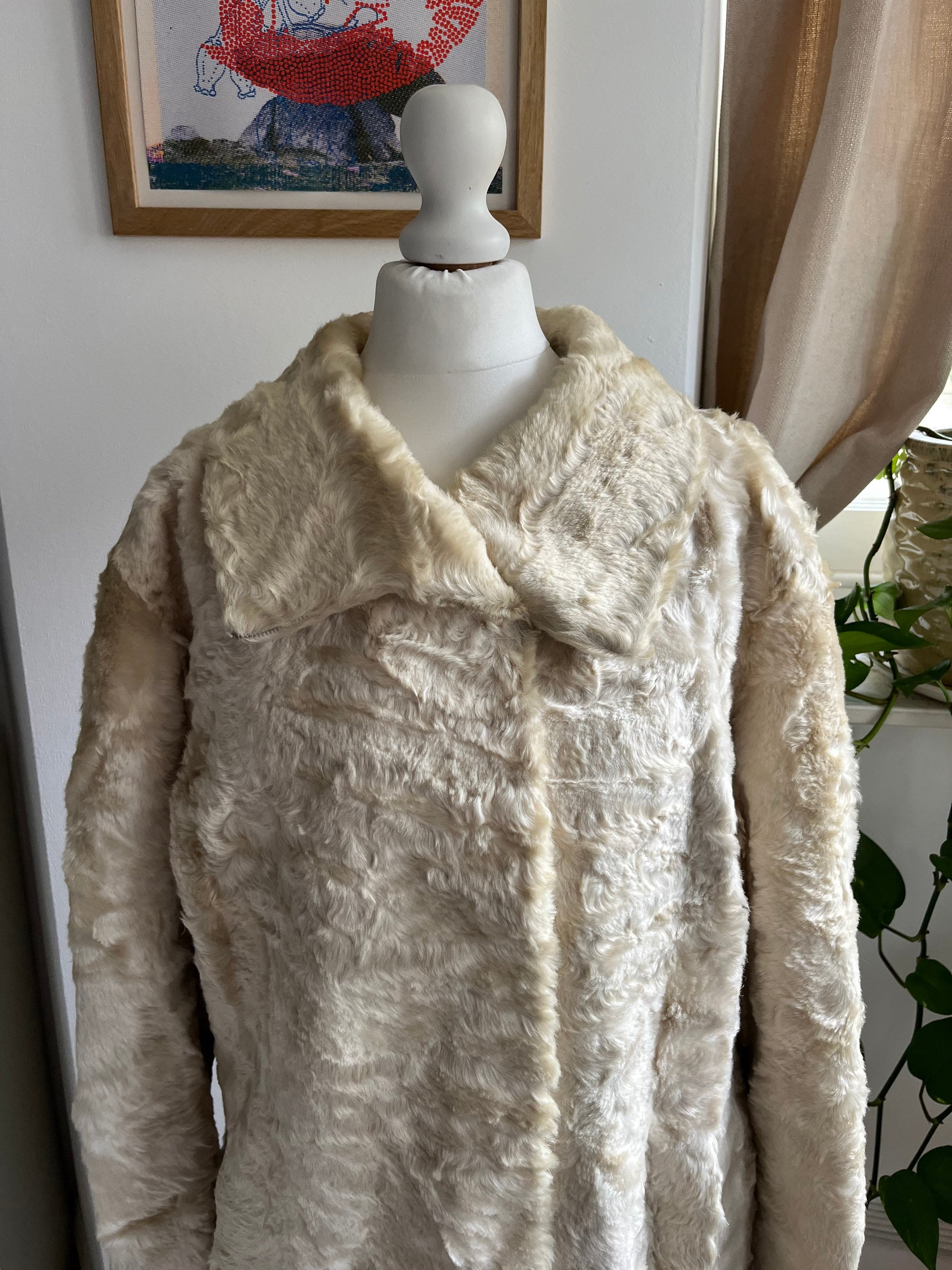 1950s Mid Century German Vintage Fur Coat White / Cream Astrakhan Fur ...
