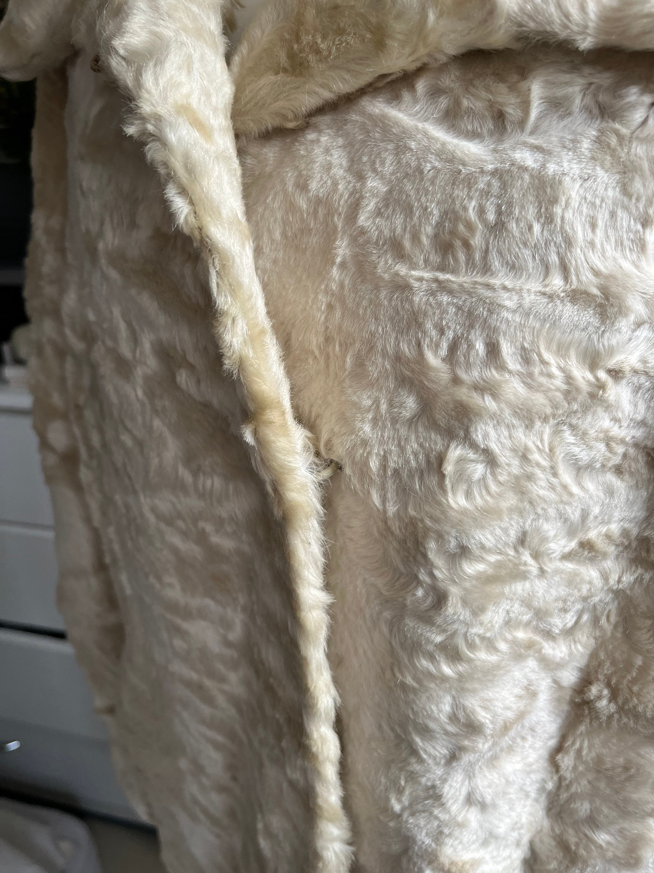 1950s Mid Century German Vintage Fur Coat White / Cream Astrakhan Fur ...