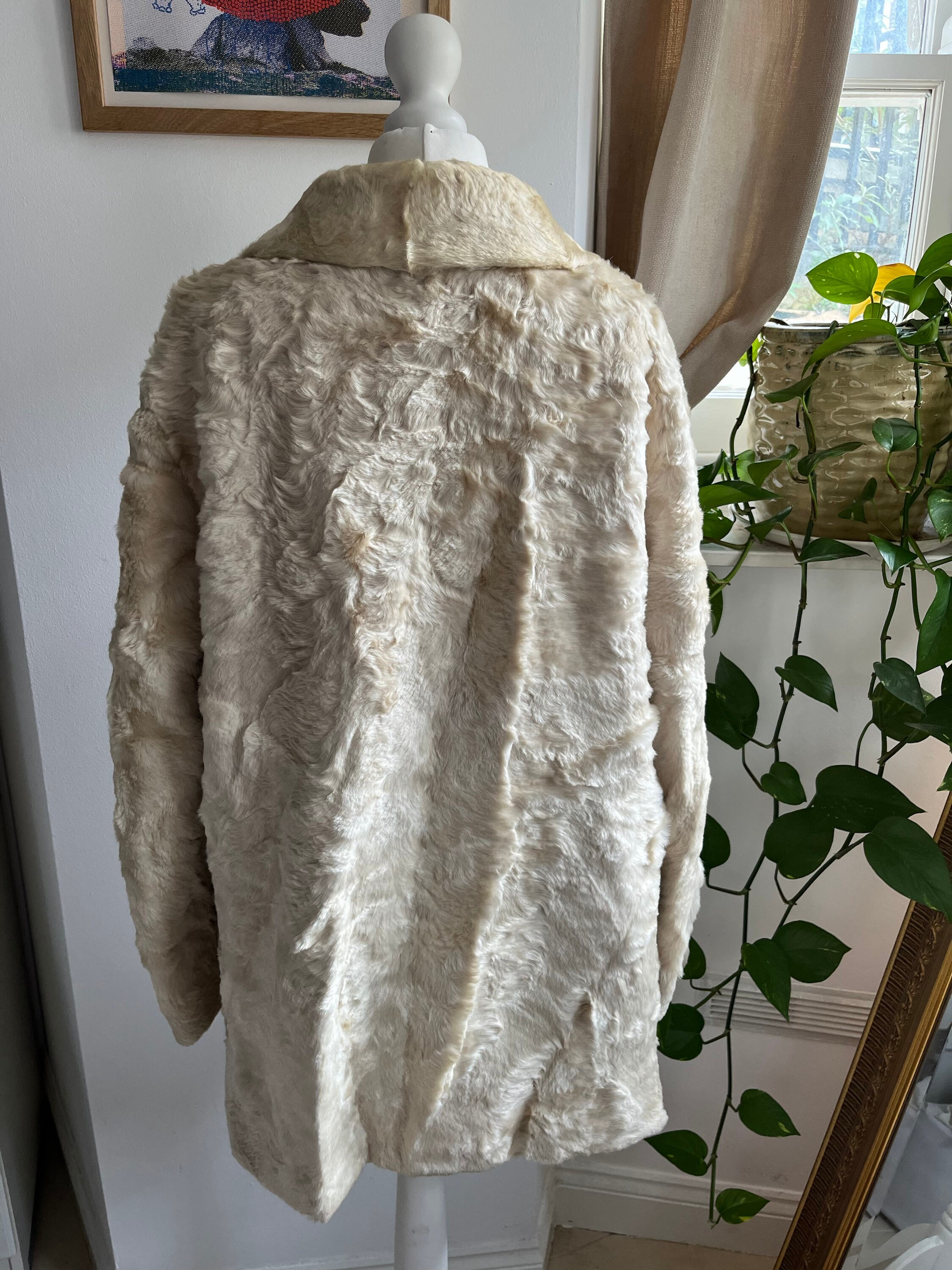 1950s Mid Century German Vintage Fur Coat White / Cream Astrakhan Fur ...