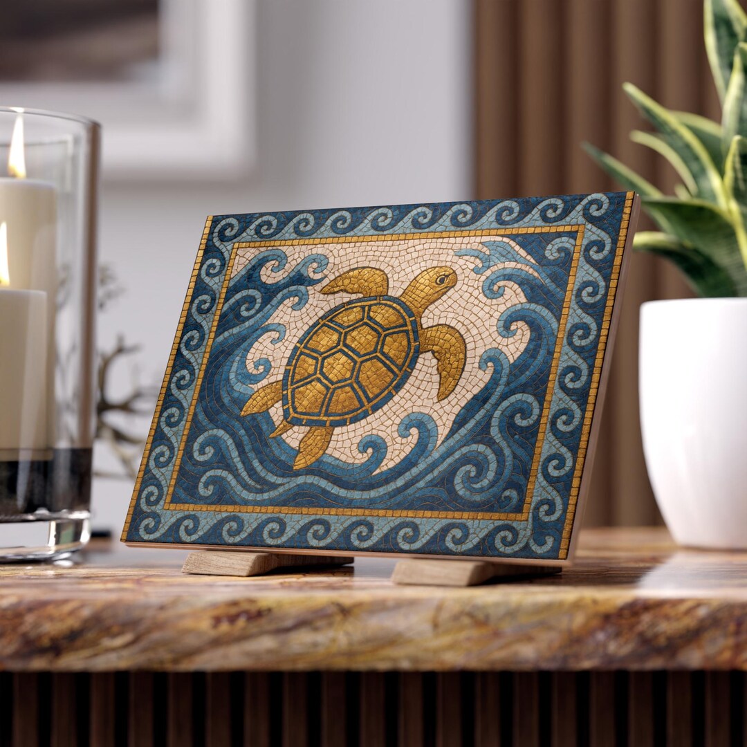 Mosaic Sea Turtle Ceramic Tile - Oceancore Wall Art - Beach House Decor ...