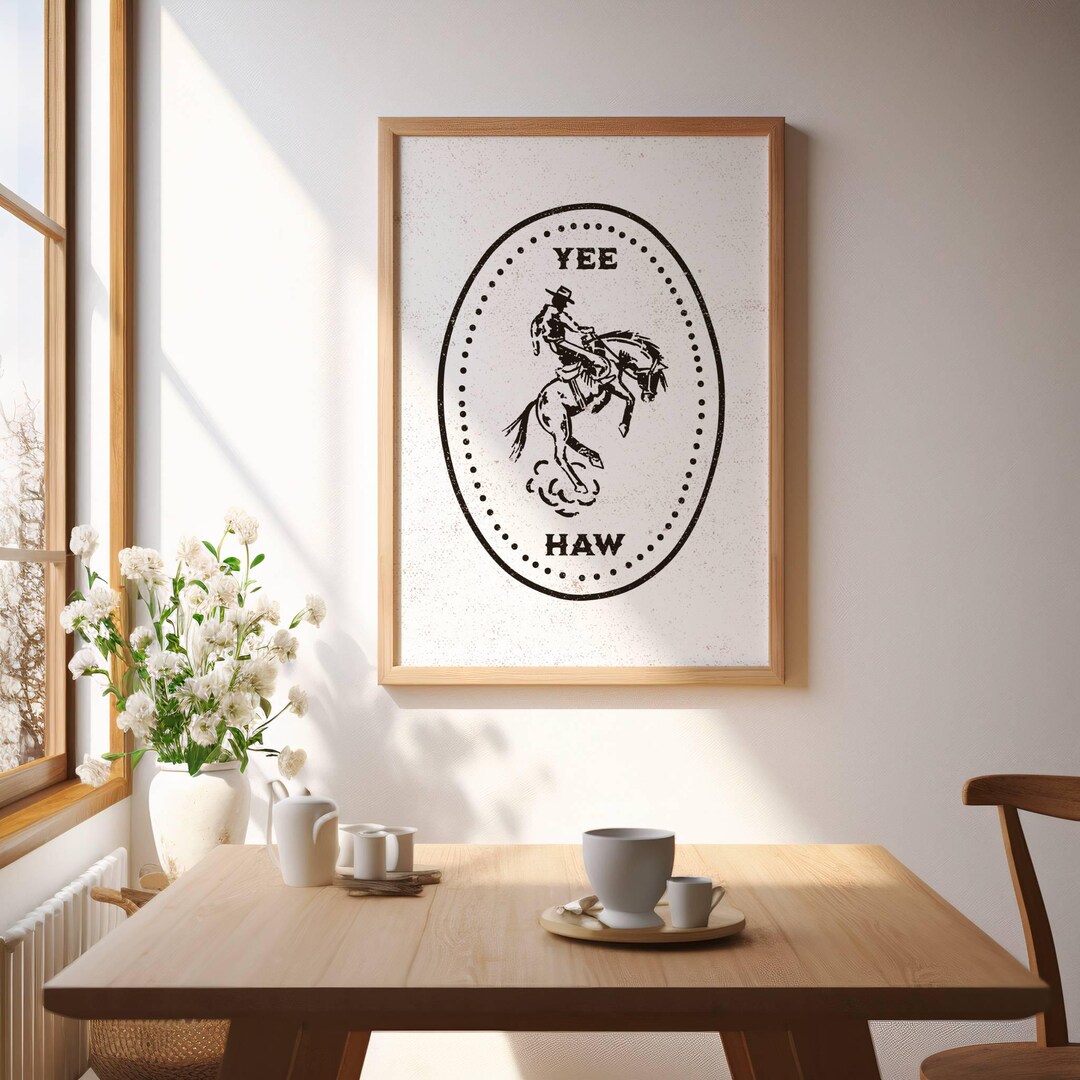 Vintage Cowboy Rodeo Wall Art - Yee Haw Poster Print - Rustic Home ...