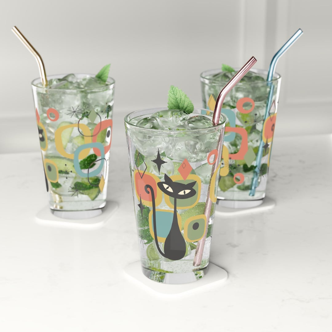 Atomic Cat Glasses - Mid Century Modern Retro Pint Beer Drinkware - Etsy