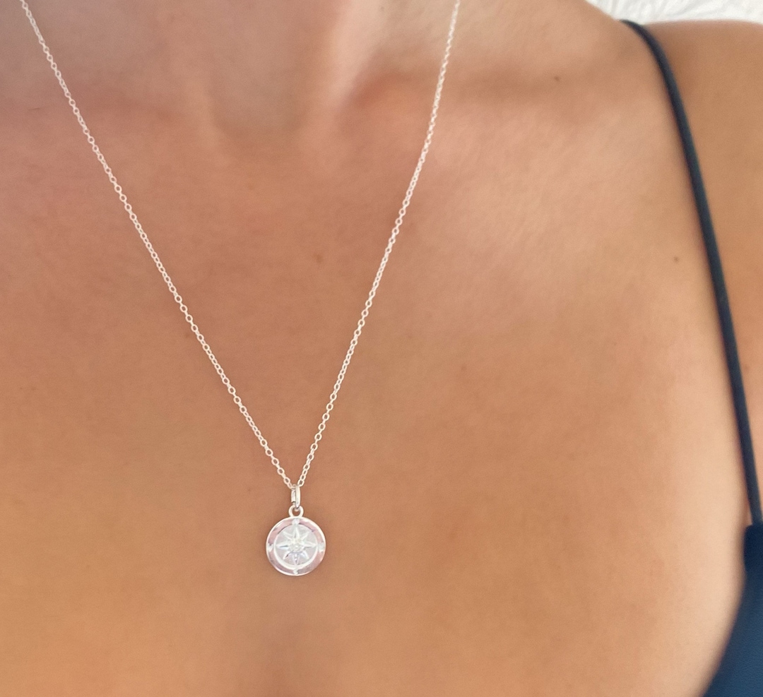 Sterling Silver Compass Necklace, Compas Necklace Silver, Compass ...