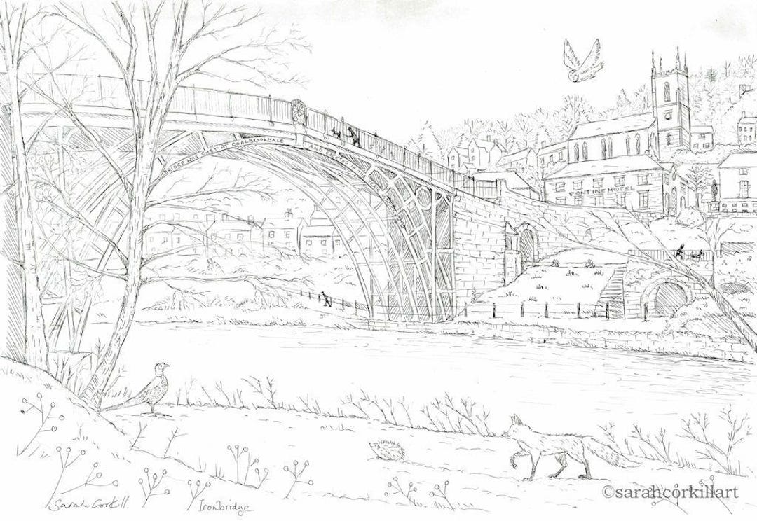 A3 Fine Art Print Pen Drawing of Ironbridge - Etsy