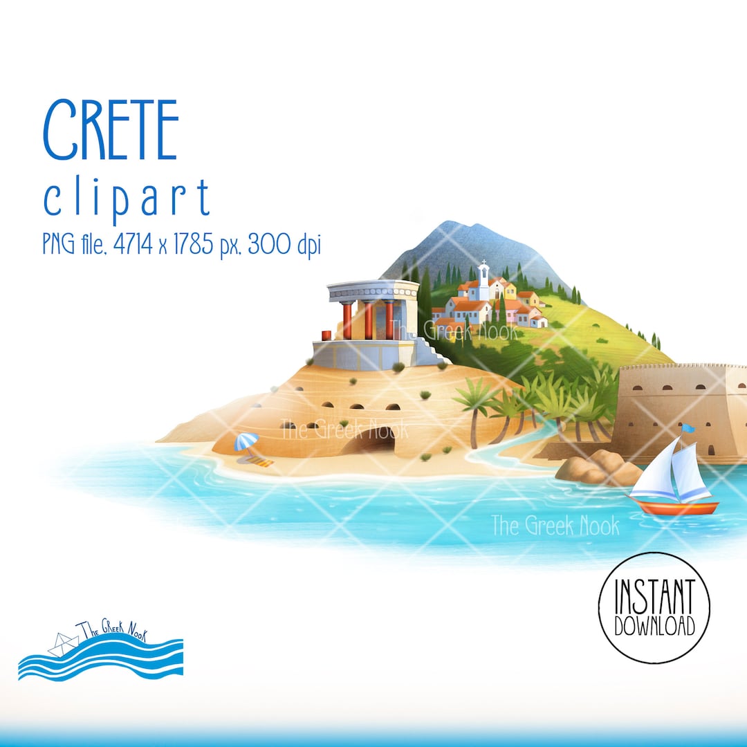 Crete Clipart, Greek Summer, Aegean Islands, Instant Download ...