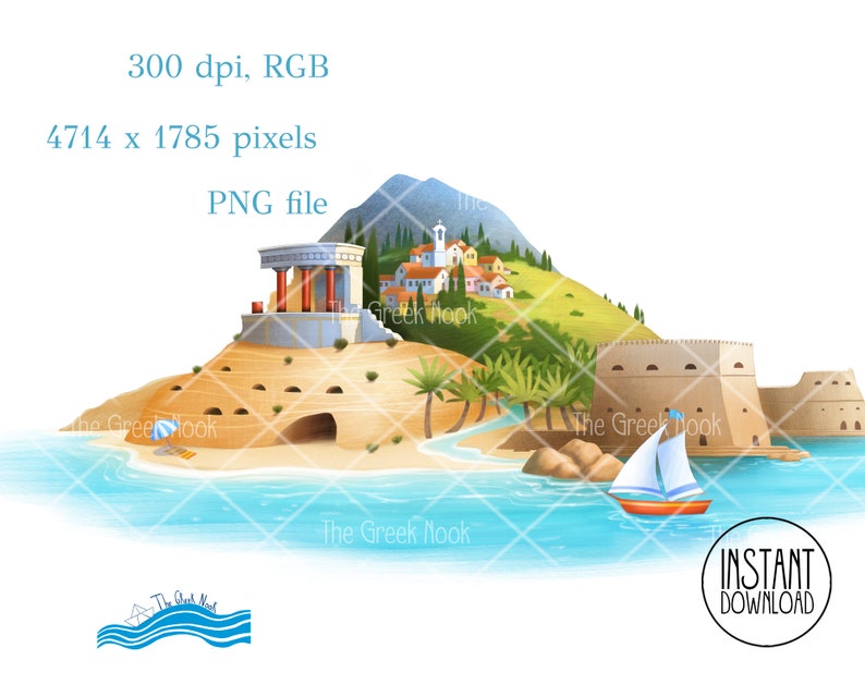 Crete Clipart, Greek Summer, Aegean Islands, Instant Download ...