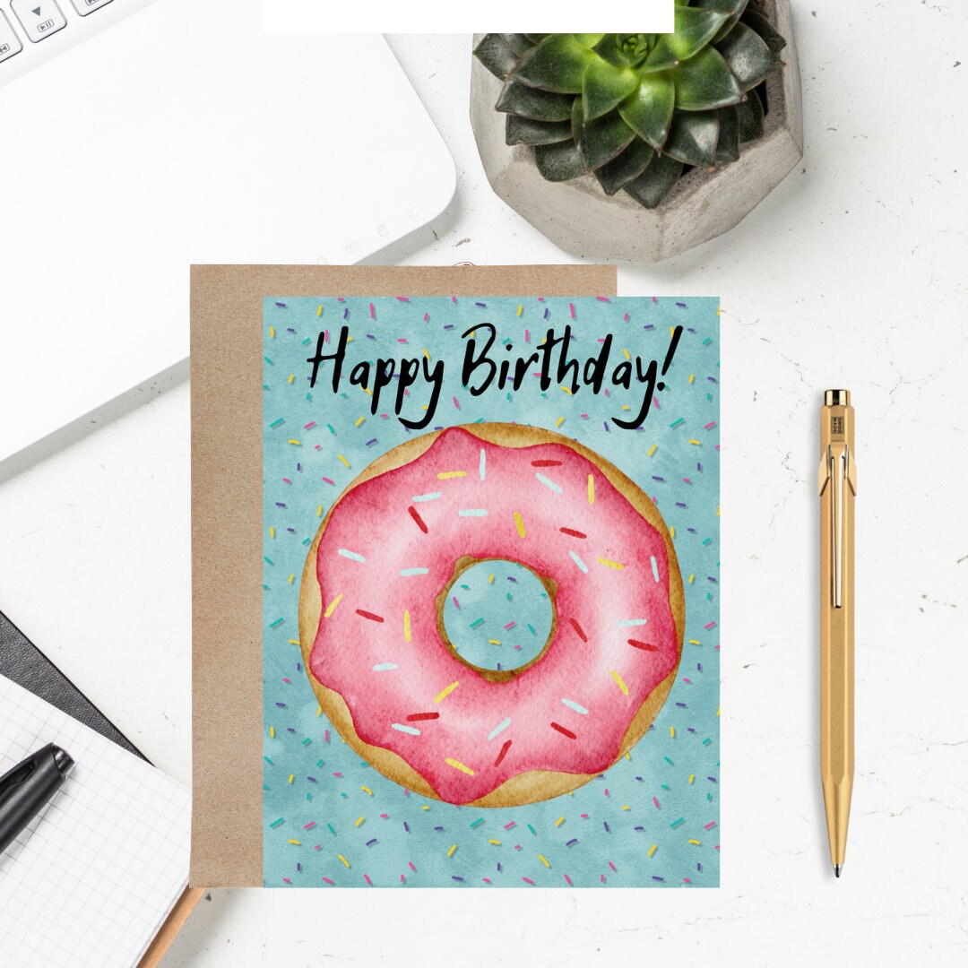 Funny Donut Birthday Card Happy Birthday Greeting Card Punny - Etsy