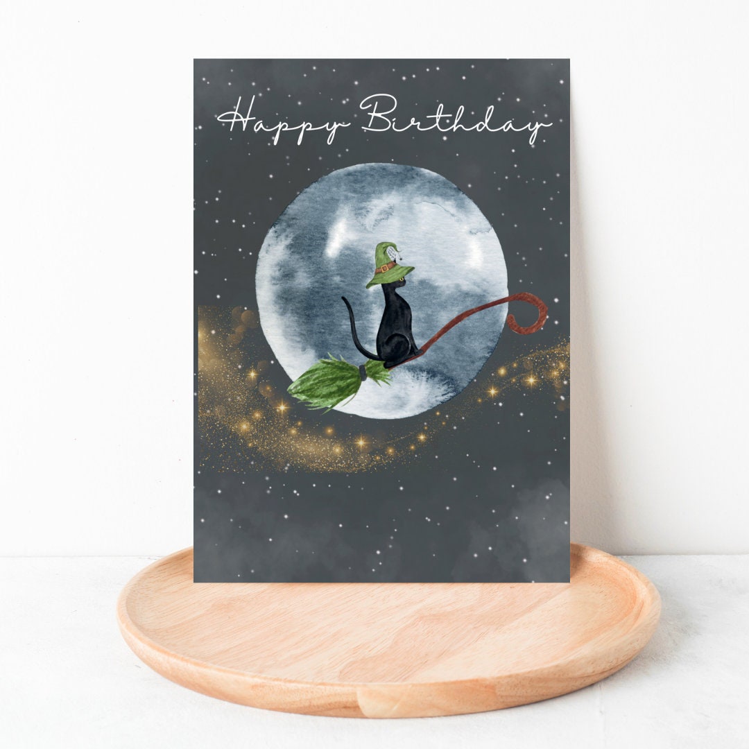 Happy Birthday "cat Flying on Broomstick" - Cute & Adorable Cat ...