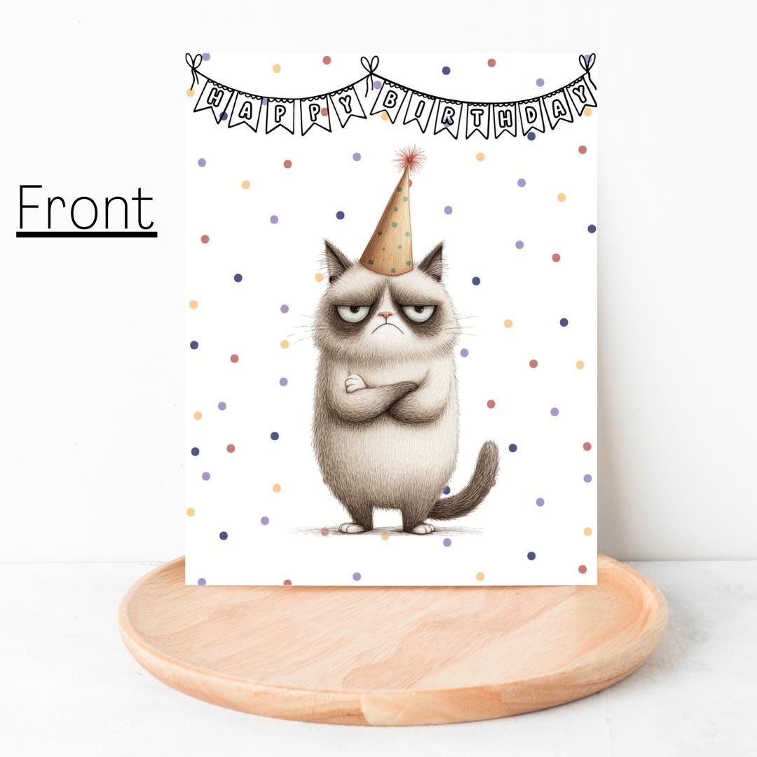Grumpy Cat Birthday Card – Funny Kitty With Party Hat - Etsy