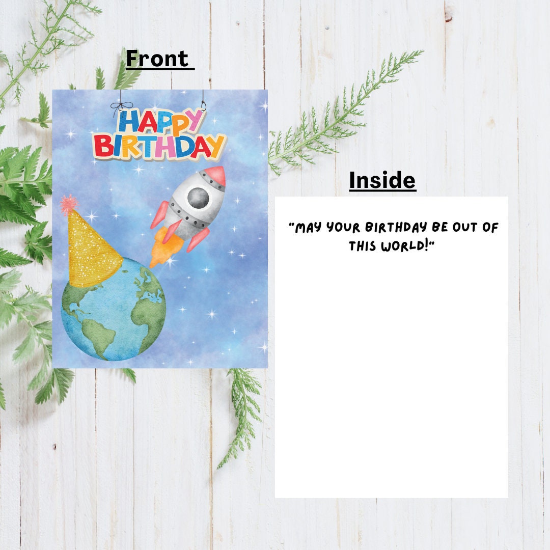 Cute Kid Space Rocket Birthday Card| Birthday Card for Kid| Birthday ...