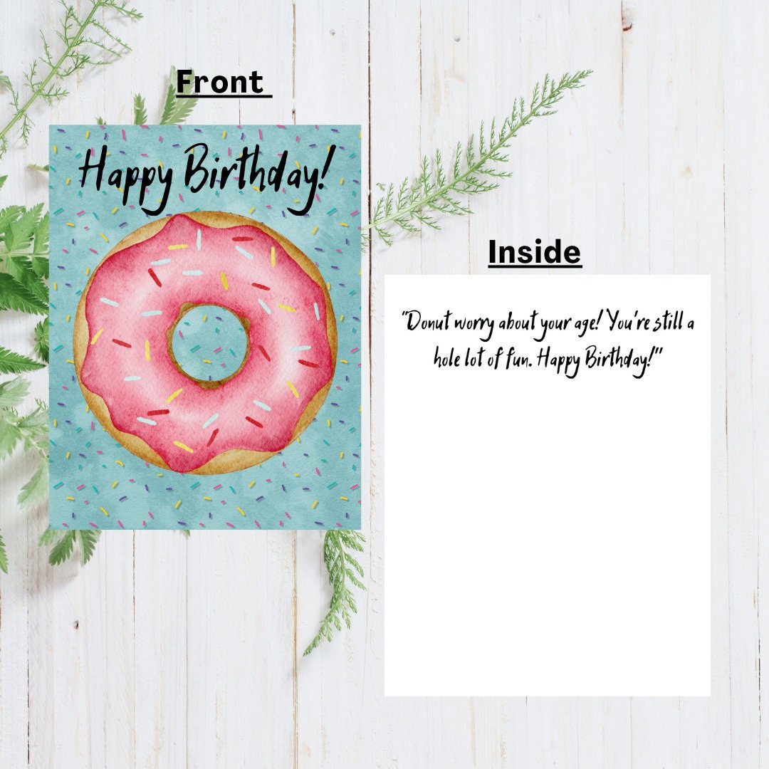 Funny Donut Birthday Card| Happy Birthday Greeting Card| Punny Happy ...