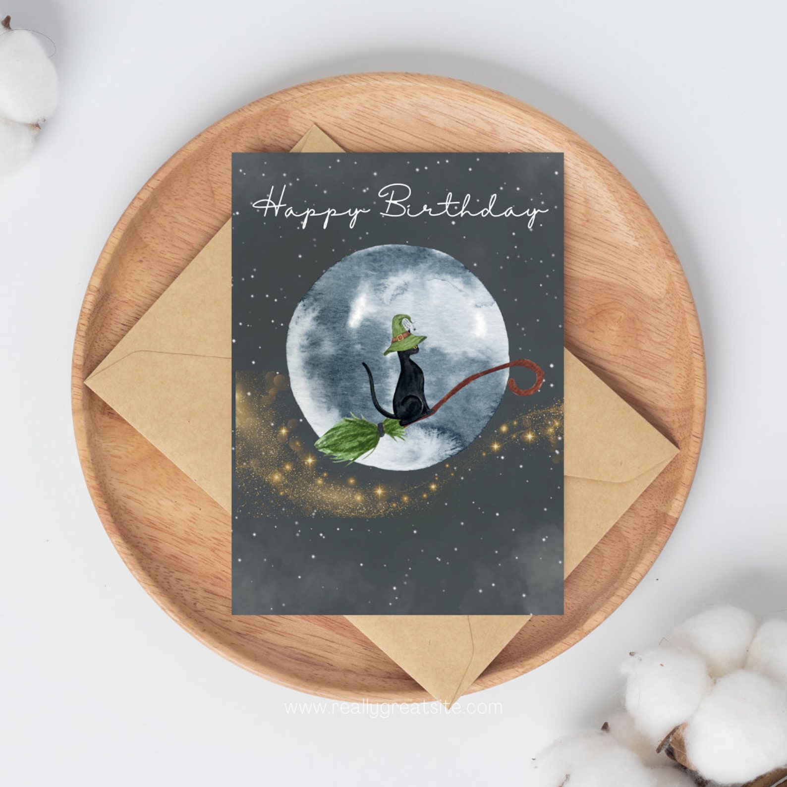 Happy Birthday "cat Flying on Broomstick" - Cute & Adorable Cat ...