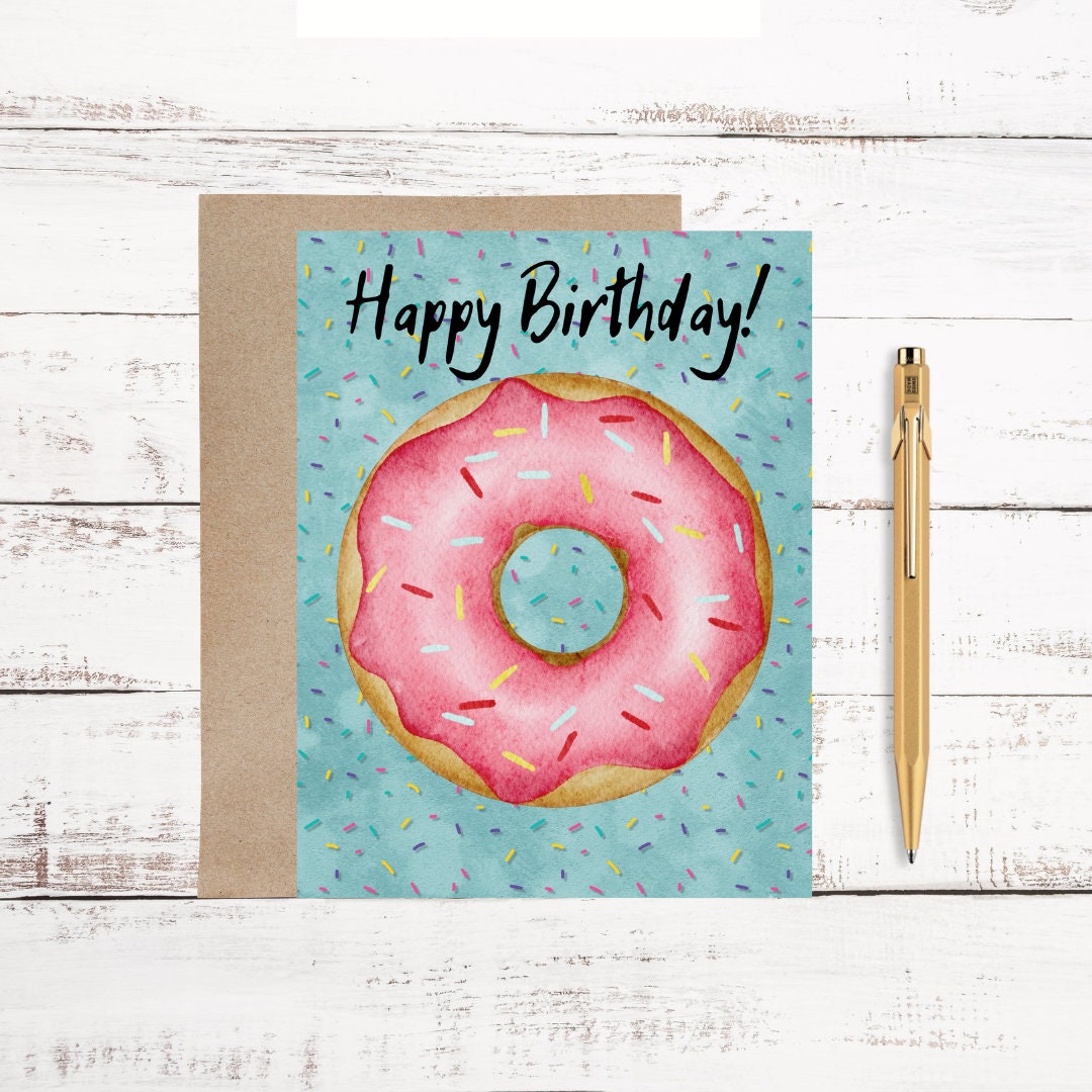 Funny Donut Birthday Card Happy Birthday Greeting Card Punny Happy ...