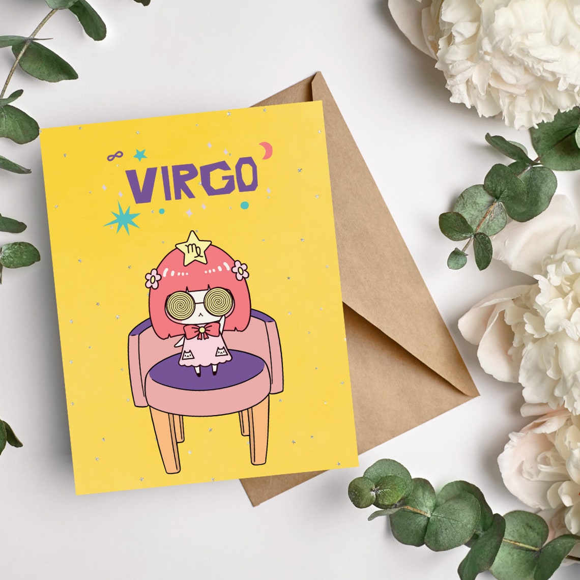 Adorable Virgo Animated Girl in Chair Card| Animated Zodiac Greeting ...