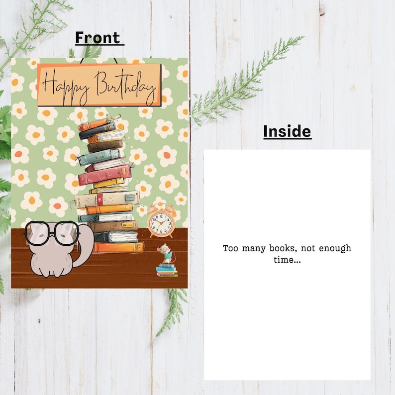 Book Lover Birthday Card – Cat With Books, Bibliophile Gift - Etsy