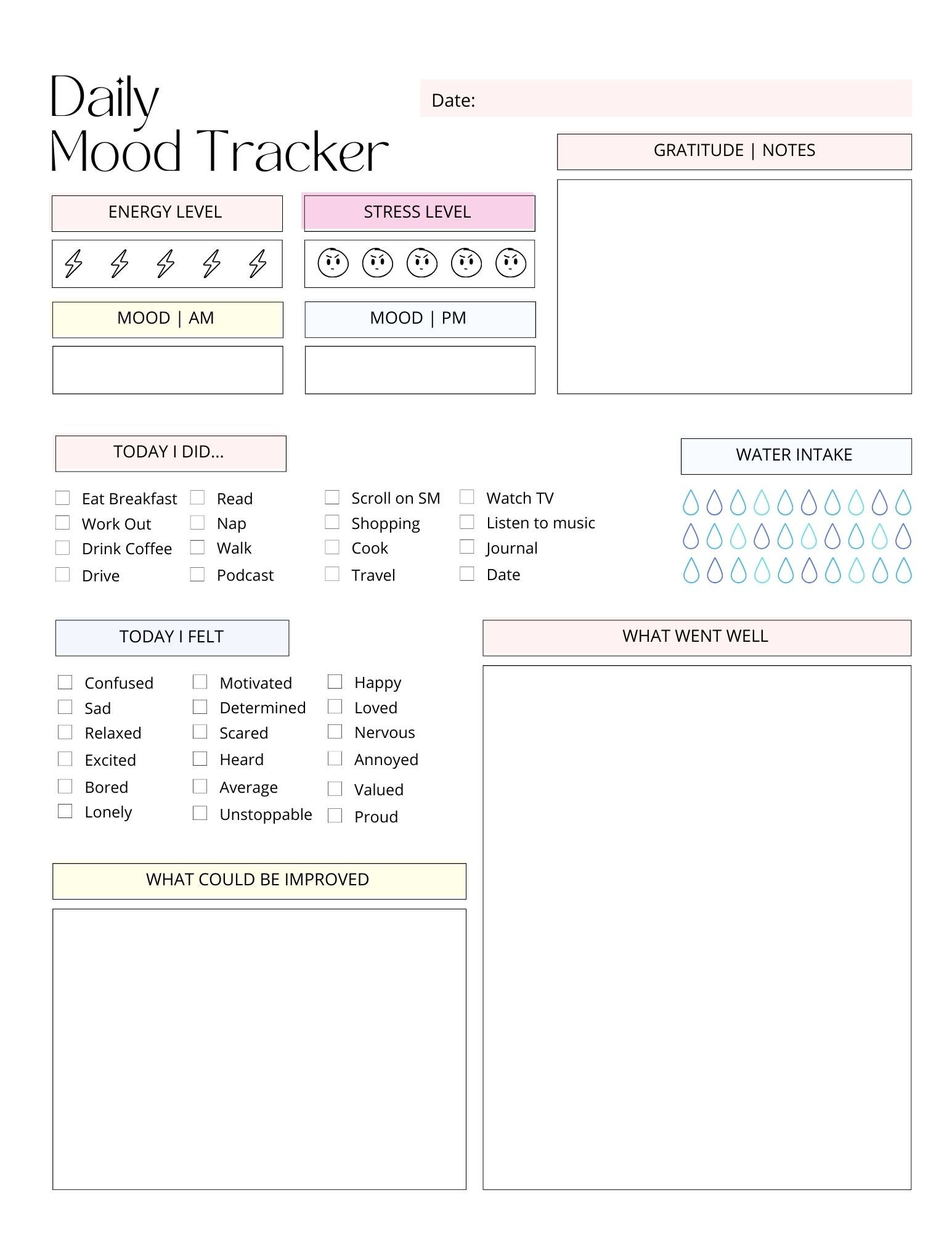 Editable Mood Tracker - Etsy