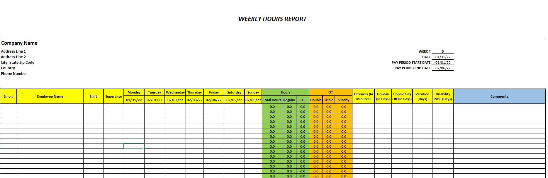 Weekly Hours Report for Mexico Payroll Reporte Semanal De - Etsy