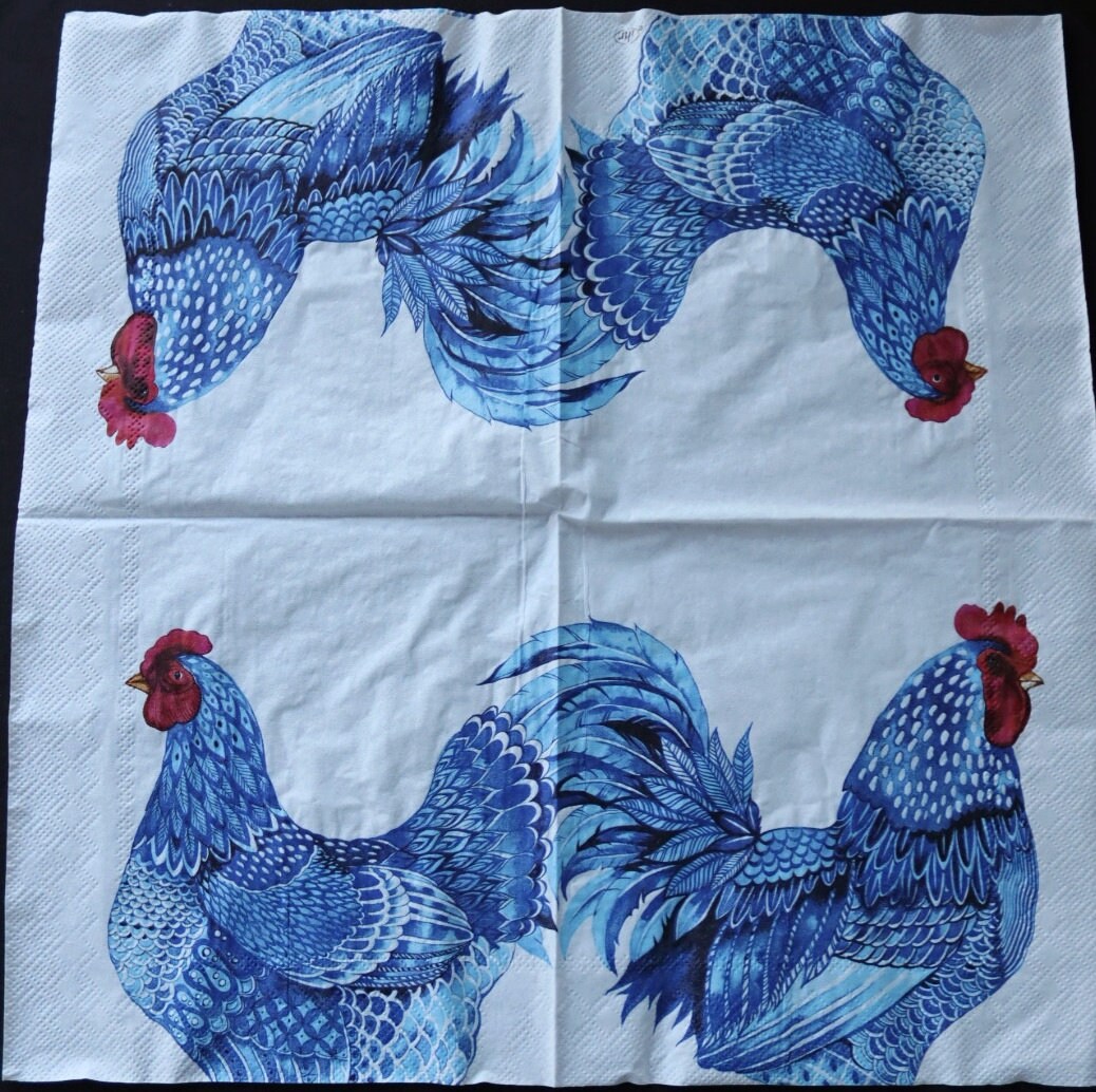 Set of 2 Blue Chicken Rooster Hen Bird Animal Paper Napkins for ...
