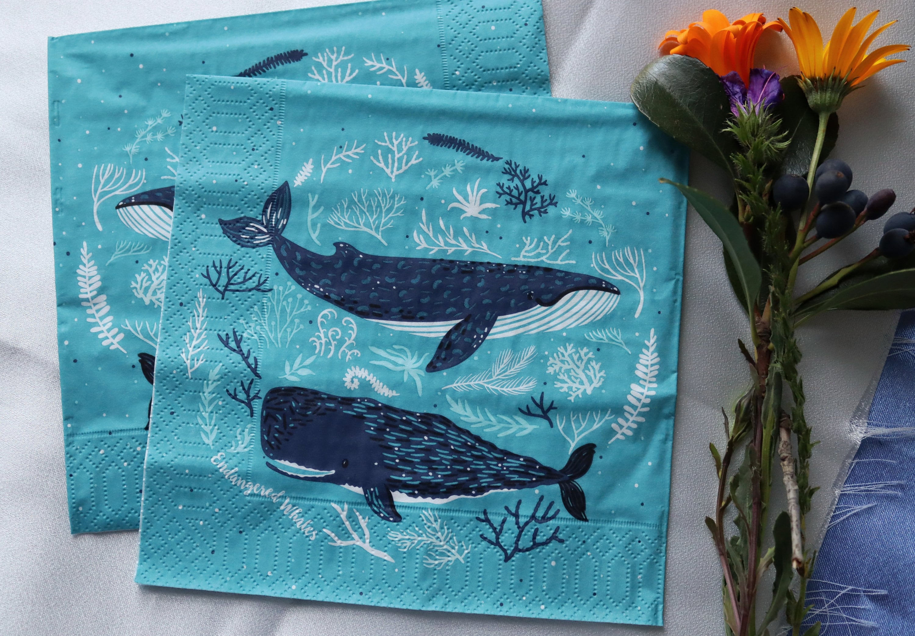 Set of 2 Whale Ocean Blue Paper Napkins for Decoupage Scrapbooking Card ...
