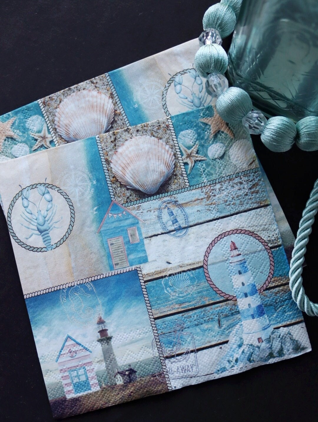 Set of 2 Lighthouse Ocean Sea Shell Paper Napkins for Decoupage Card ...