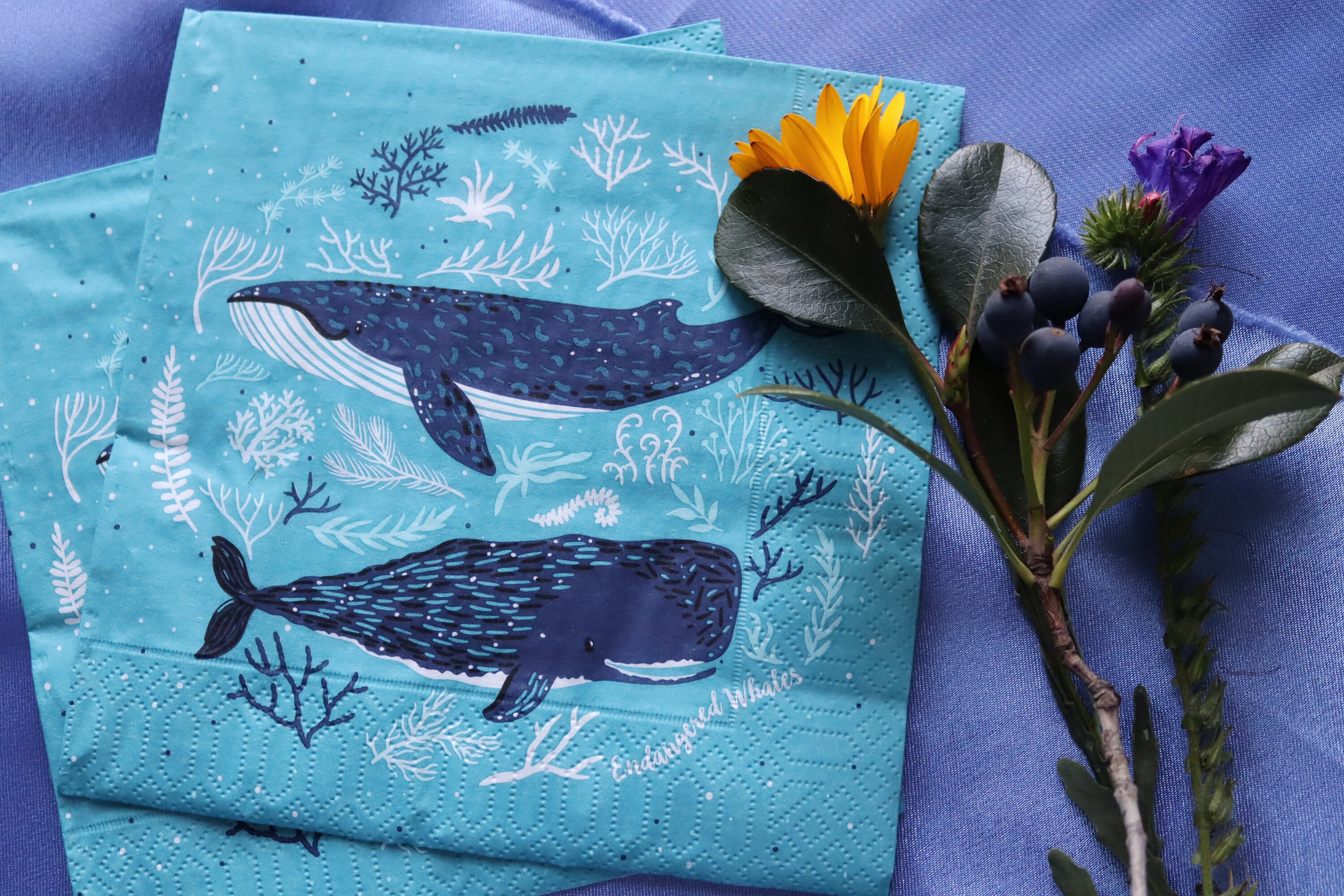 Set of 2 Whale Ocean Blue Paper Napkins for Decoupage Scrapbooking Card ...