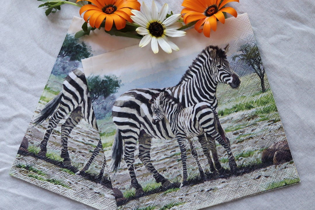 Set of 2 Zebra Africa Wildlife Paper Napkins for Decoupage Scrapbooking ...