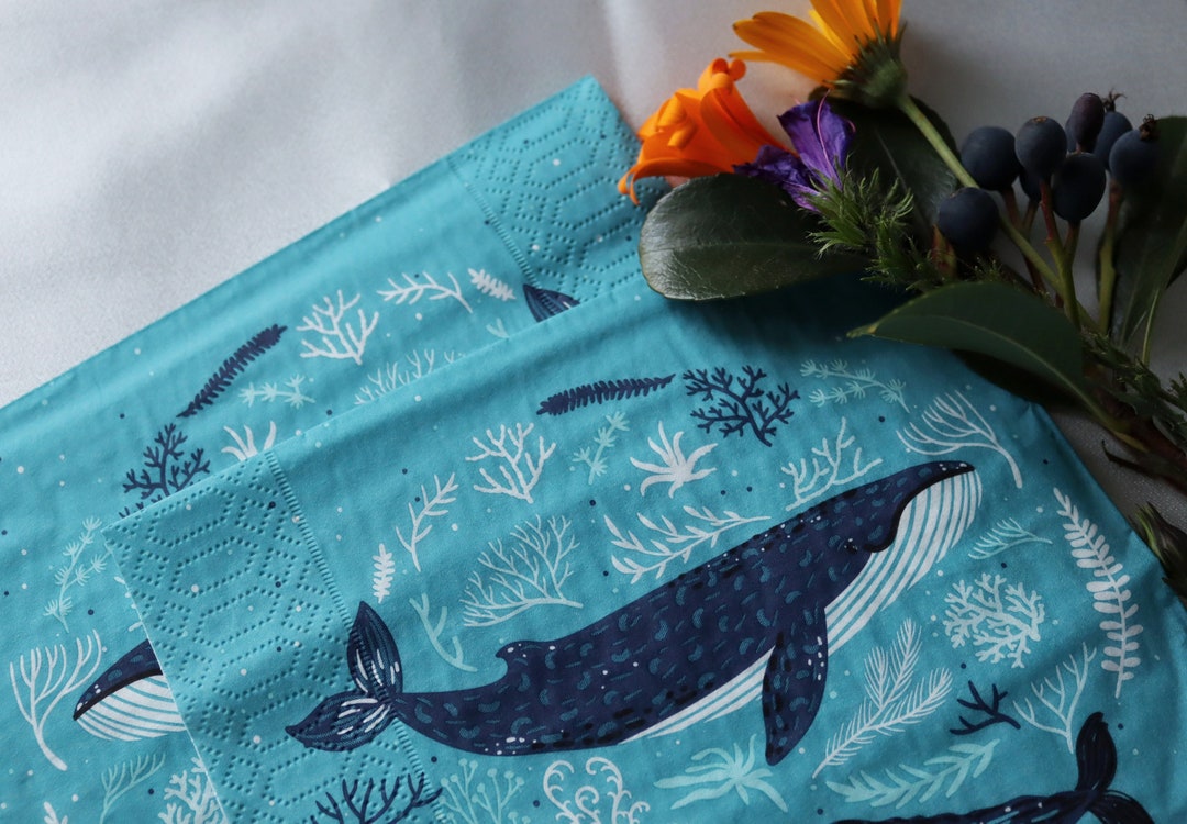 Set of 2 Whale Ocean Blue Paper Napkins for Decoupage Scrapbooking Card ...