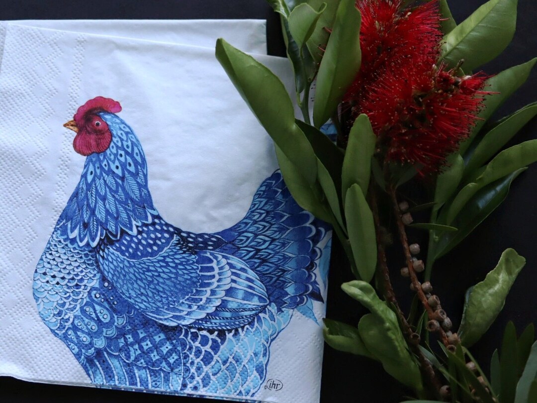 Set of 2 Blue Chicken Rooster Hen Bird Animal Paper Napkins for ...