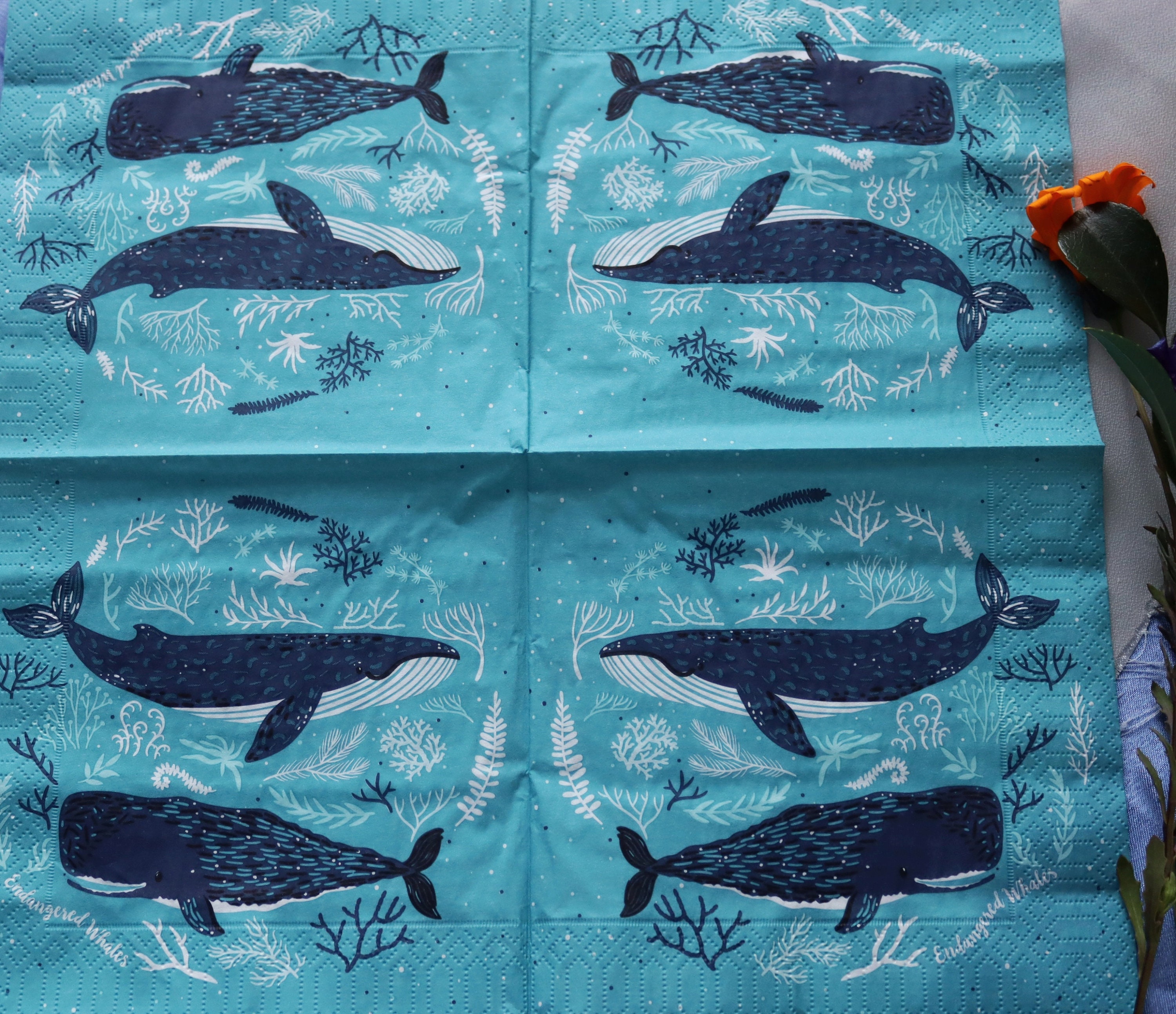 Set of 2 Whale Ocean Blue Paper Napkins for Decoupage Scrapbooking Card ...