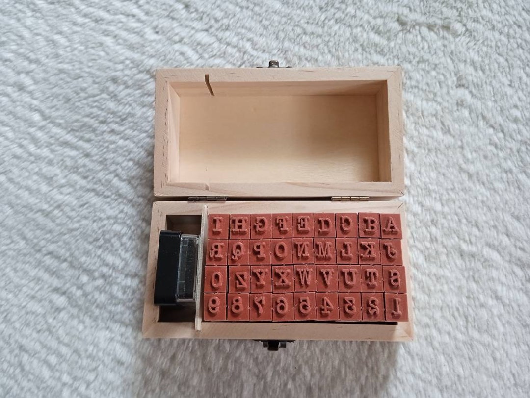 Stamps Letters Numbers With Ink Pad in a Wooden Box - Etsy