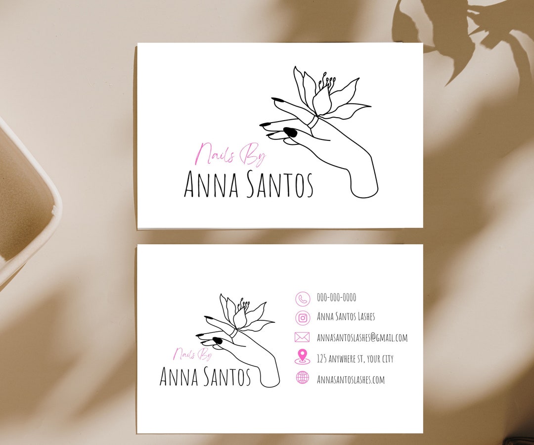 Editable Nail Artist Business Card Template, Canva Template, DIY ...
