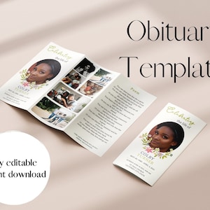 Editable Funeral Program | Tri-fold Obituary Template for Men and Women ...
