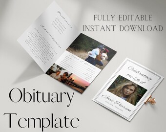 Editable Funeral Program | Tri-fold Obituary Template for Men and Women ...