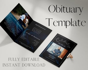 Editable Funeral Program | Tri-fold Obituary Template for Men and Women ...