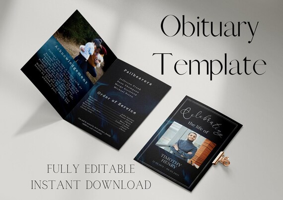 Editable Funeral Program Obituary Template for Men and Women - Etsy