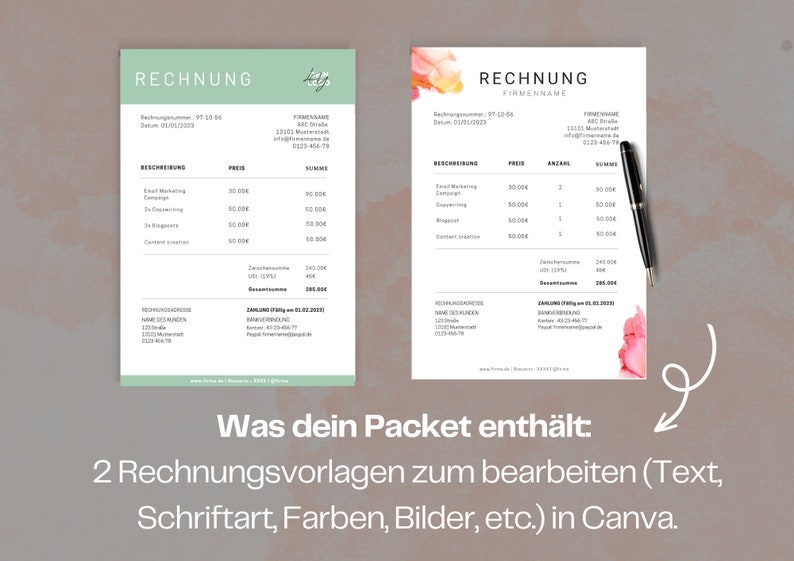 Rechnungsvorlage, Rechnungsblock, Kleinunternehmen, Invoice ...