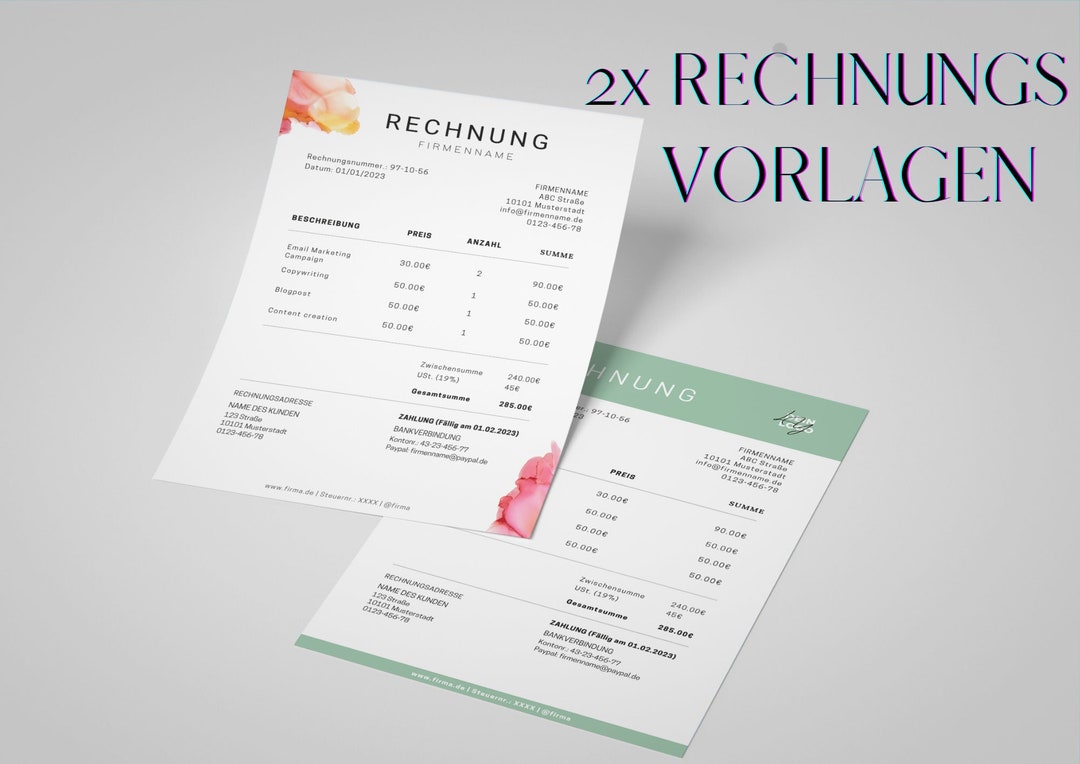Rechnungsvorlage, Rechnungsblock, Kleinunternehmen, Invoice ...