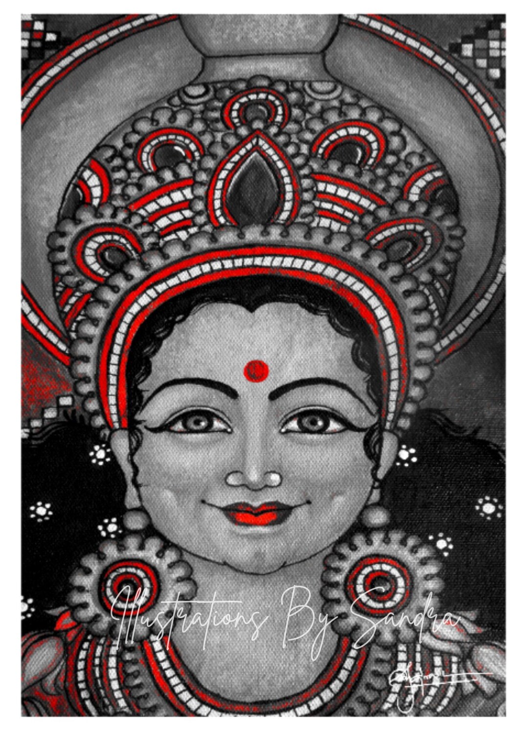 Goddess Devi Painting Art Print, Kerala Mural Painting Print, Acrylic ...