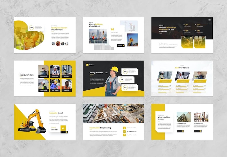 Construction & Building Powerpoint Presentation Template / Editable Powerpoint Template Design ...