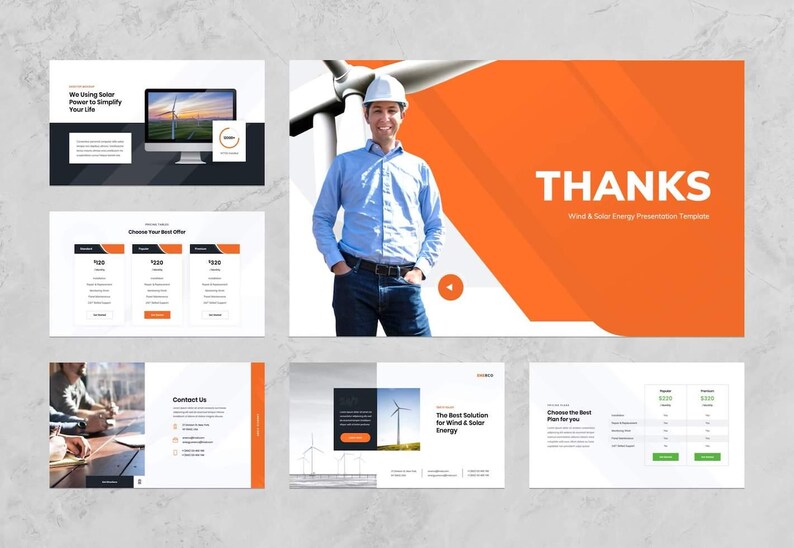 Wind & Solar Energy Presentation Template for Powerpoint / Editable ...