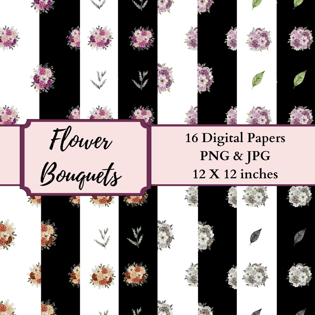Flower Bouquet Digital Paper | Floral Scrapbook Paper | Flower Paper ...