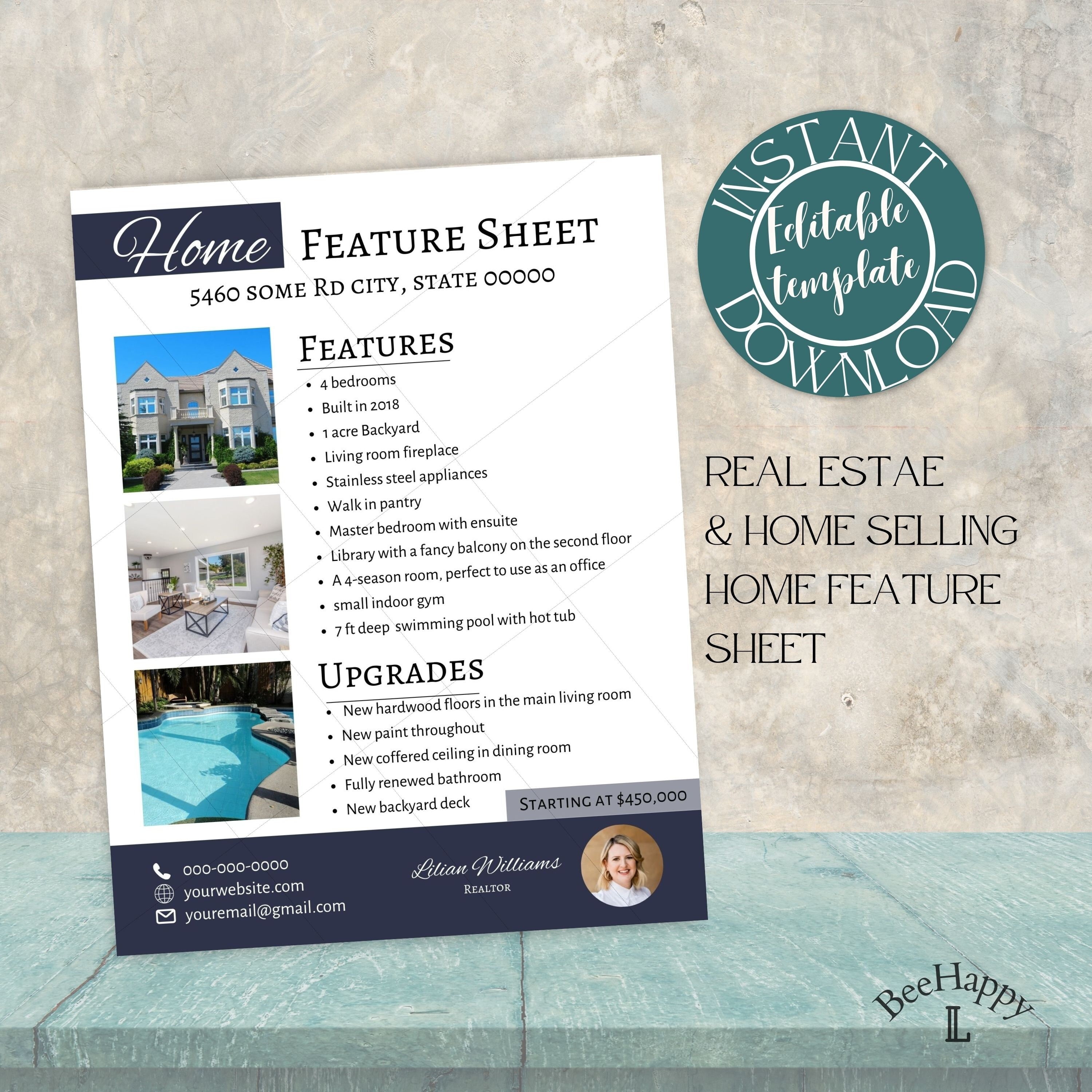 Modern Home Feature Sheet.house Feature Flyer.house Upgrade Sheet.home ...