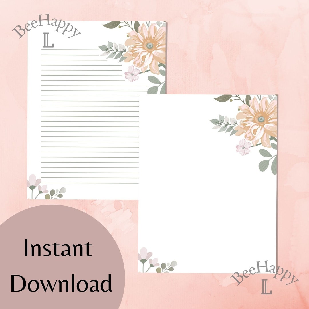 Printable Stationary Floral.set of 2 Paper. Lined Paper.notes Page ...