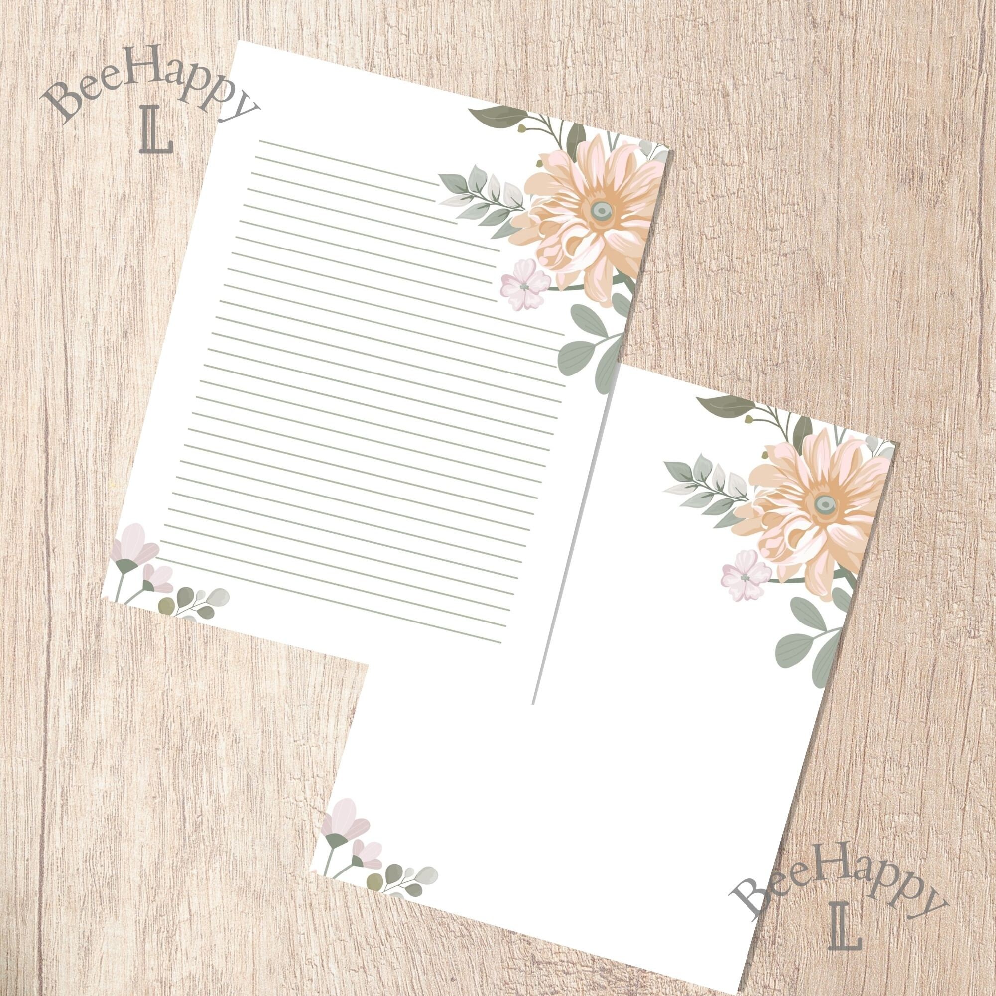 Printable Stationary Floral.set of 2 Paper. Lined Paper.notes Page ...